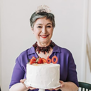 Birthday Crown Silver Rhinestone Birthday Tiara Birthday Party Decorations for Women Birthday Party Favors for Girls 16th 21st 30th 40th 50th 60th Birthday Crown Crystal Hair Accessories for Party(Rose Gold)