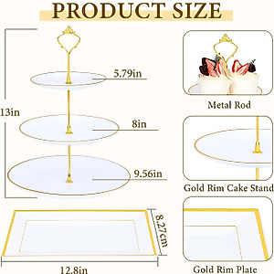 DI QIU REN 8PCS Cake Stand Set, Plastic Cupcake Stands with Gold Rim, Dessert Display Stands Set for Wedding Birthday Party Baby ShowerTea Party