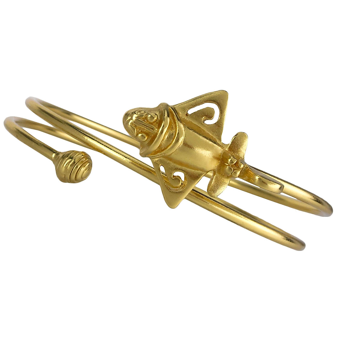 Across The Puddle, Ancient Golden Jet-3 Bangle Bracelet 7.9 Inches | 24k GP Golden Flyer | Pre-Columbian Quimbaya Airplane Jet | Ancient Aircraft | Ancient Astronauts | Original Golden Jets Collection