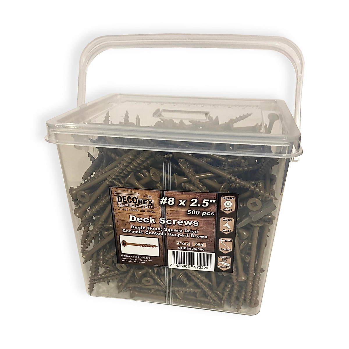 #8 x 2 1/2" Deck Screws | Square Drive | Bugle Head | Brown Ruspert | 500pcs Box