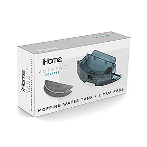 iHome Eclipse Robot Vacuum Cleaner Mop Attachment PowerMop - 2 Machine Washable Mop Pads + Electronically Controlled Water Tank - Fits Eclipe AutoVac