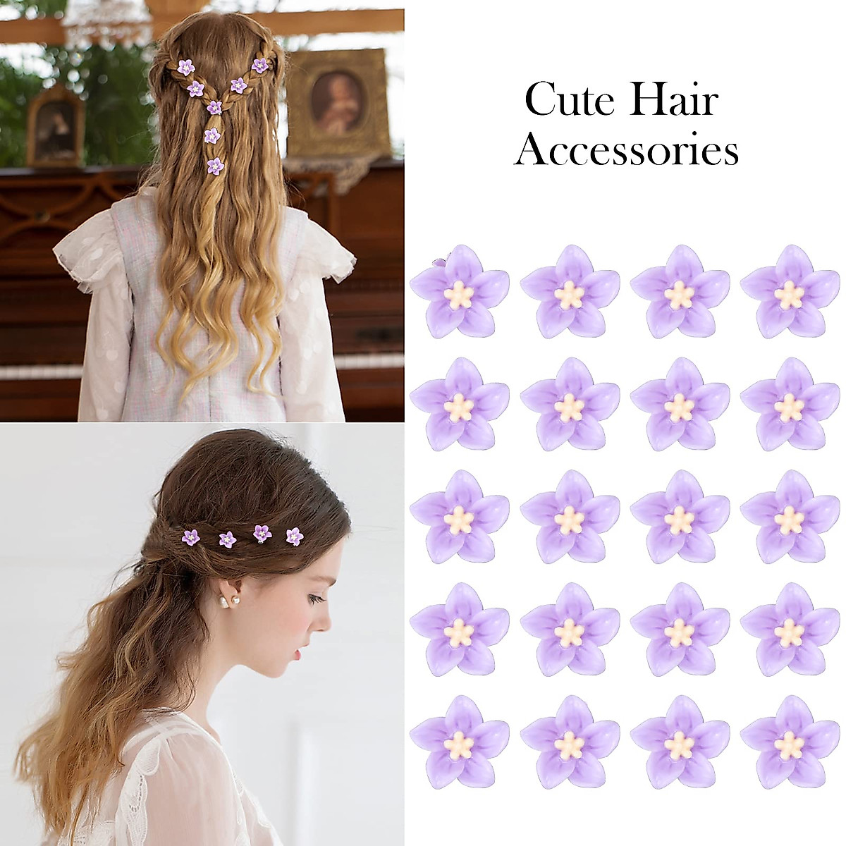 YISSION 20Pcs Mini Flower Hair Clips for Girls Women Cute Hair Pins Small Hair Clips Lily Flower Clips for Hair Wedding Hair Barrettes Bridal Hair Accessories for Girls Women Purple