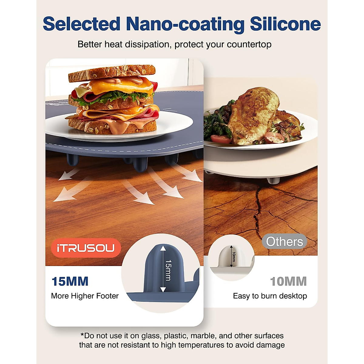 Electric Warming Tray, iTRUSOU Silicone Warming Mat for Food with 7 Level Temp, Switchable Celsius/Fahrenheit, 1-8Hr Auto Shut-Off, Upgrade Strap Keep Food Warm at Buffet, Party, Sabbath, Daily Use