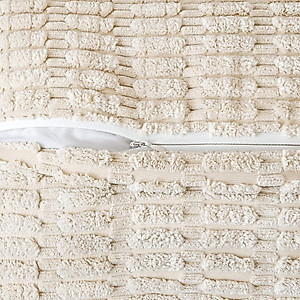 MIULEE Cream White Corduroy Decorative Throw Pillow Covers Pack of 2 Soft Striped Pillows Pillowcases with Broad Edge Modern Christmas Boho Home Decor for Couch Sofa Bed 18x18 Inch