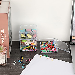 BTSKY Clear Plastic Small Storage Containers with Lid Mini Clear Boxes for Organizing Stackable Paper Clips Holder Multi-use Bead Organizers for Clips, Rhinestones, Hairpins and Candy, 4PCS Square