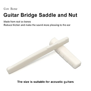 SAPHUE 6 String Acoustic Guitar White Bone Bridge Saddle and Nut & 6 Guitar Bridge Pins Made of Real Bone whith 1 Guitar Pins Puller, for Acoustic Folk Guitar