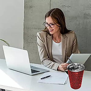 Bling Diamond Straw Cup,17oz Stainless Steel Thermal Bottle,Vacuum Double Wall Insulated Cup Glitter Water Bottle,Bling Cup, Leak-Proof Insulated Coffee Cup for Gym Fitness Travel Office Use（Red）