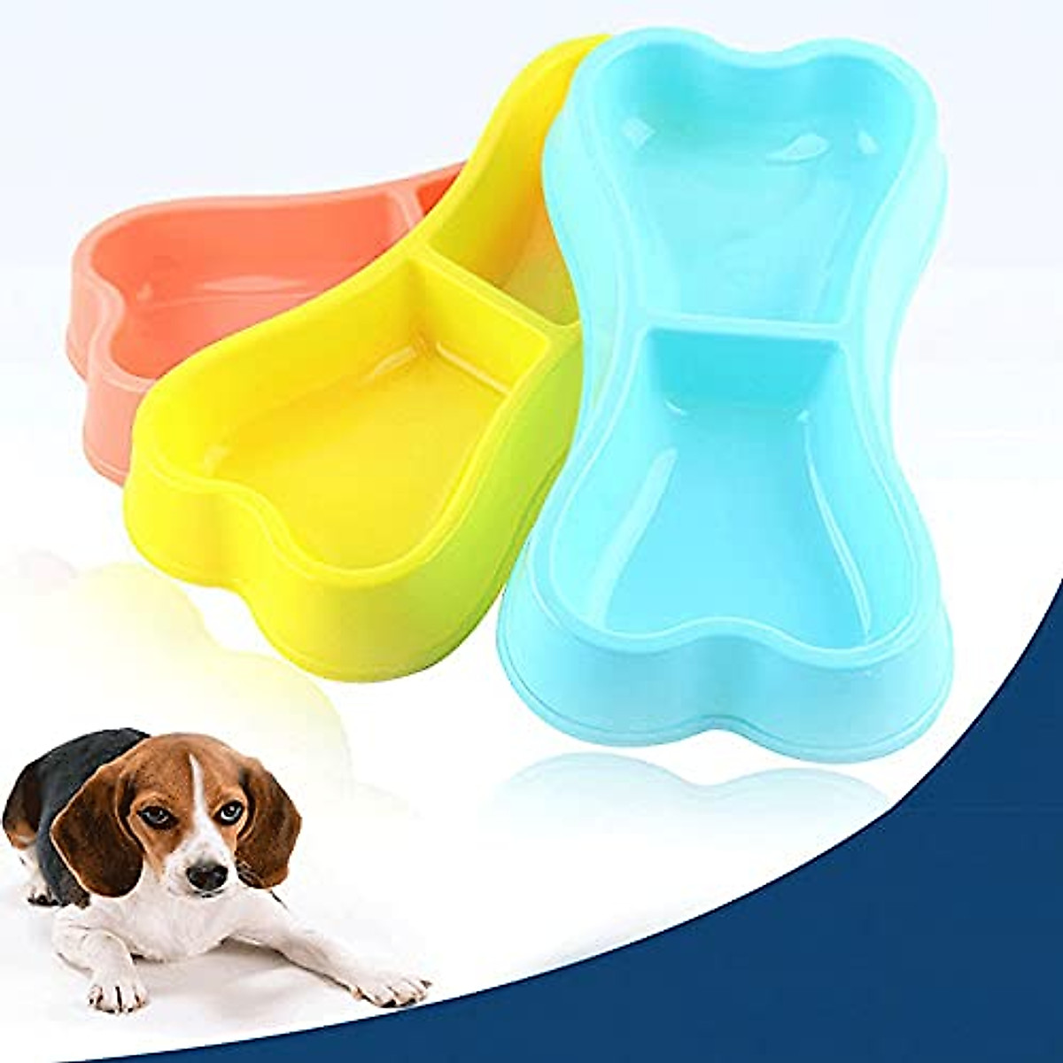 FUUIE Bowls for Food and Water 1PC Bone Shape Pet Dog Bowl Plastic Portable Durable Puppy Pet Feeding Bowl Double Fashion Solid Cat Feeding Bowls Pet Supplies (Color : Blue)