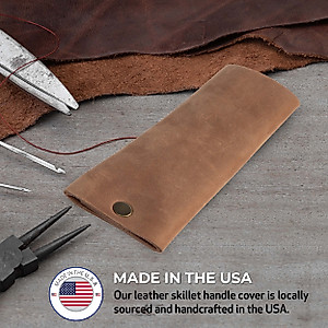 Envoy Leather Skillet Handle Cover | Rustic Handle Cover for Cast Iron with Minimalist Design for Easy Insertion and Removal | Leather Potholder Cover | Made in The USA | Chocolate