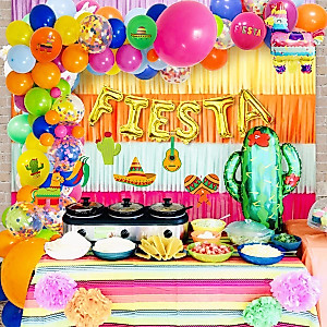 Fiesta Party Decorations Fiesta Balloon Garland Cactus Foil Balloon Mexican Cinco de Mayo Baby Shower Balloon Decoration Set Confetti Balloons with Llama Foil Balloons for Coco Party,Taco Party Decor