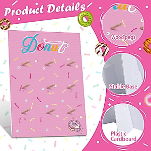 2 Packs Donut Display Stand Reusable Donut Holder Board Rustic Wood Donuts Rack Display Dessert Table Decorations for Birthday Party Wedding Baby Shower Treat Donut Party Supplies (Pink)