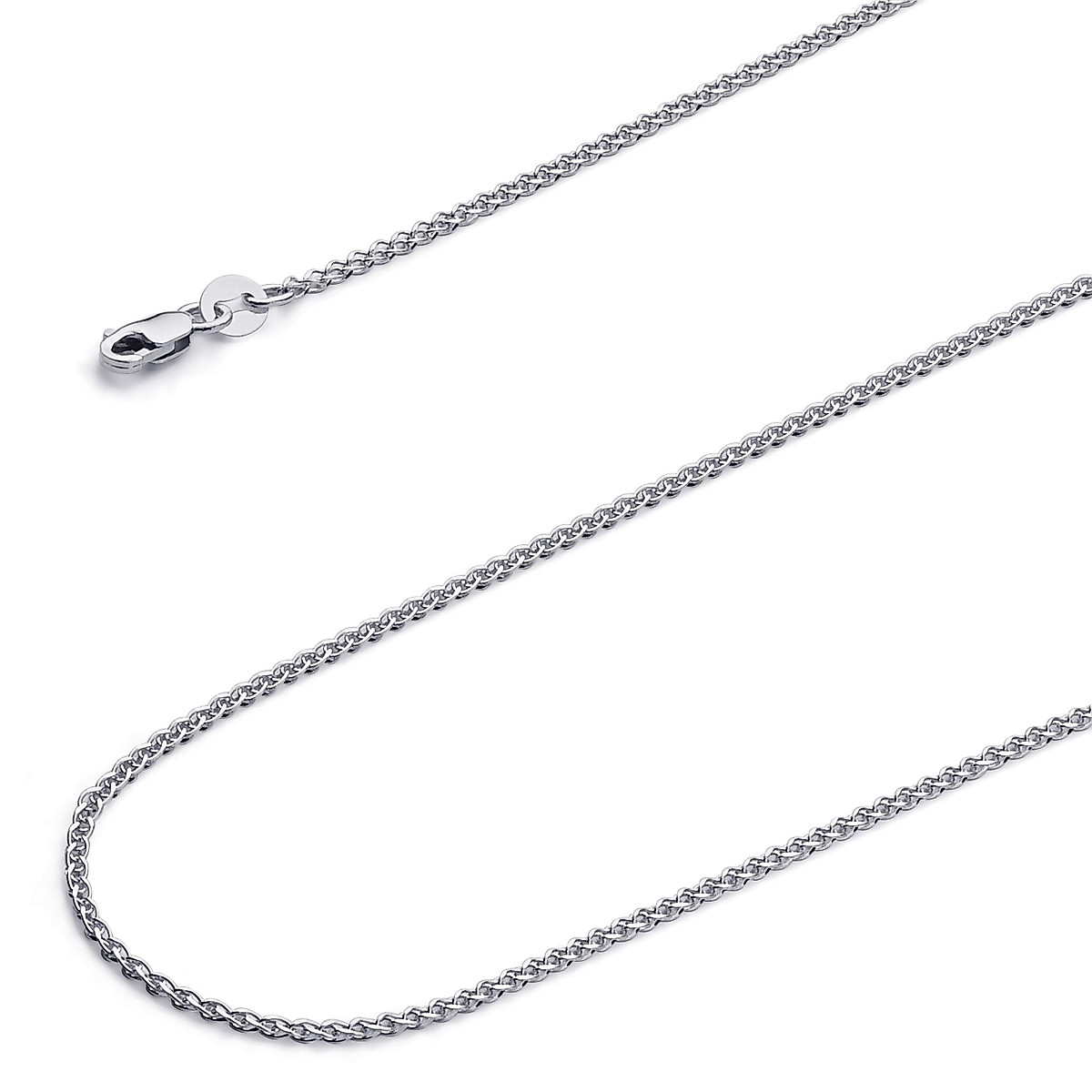 14k REAL White Gold Solid 1.5mm Flat Open wheat Chain Necklace with Lobster Claw Clasp - 18"