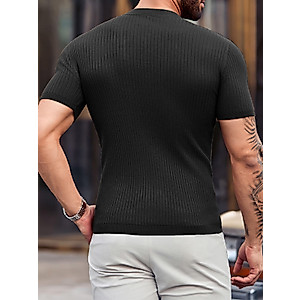 Mens Casual Slim Fit Basic Tops Short Sleeve Shirt Turtleneck T Shirts Rib Knitted Stretch Pullover Sweater