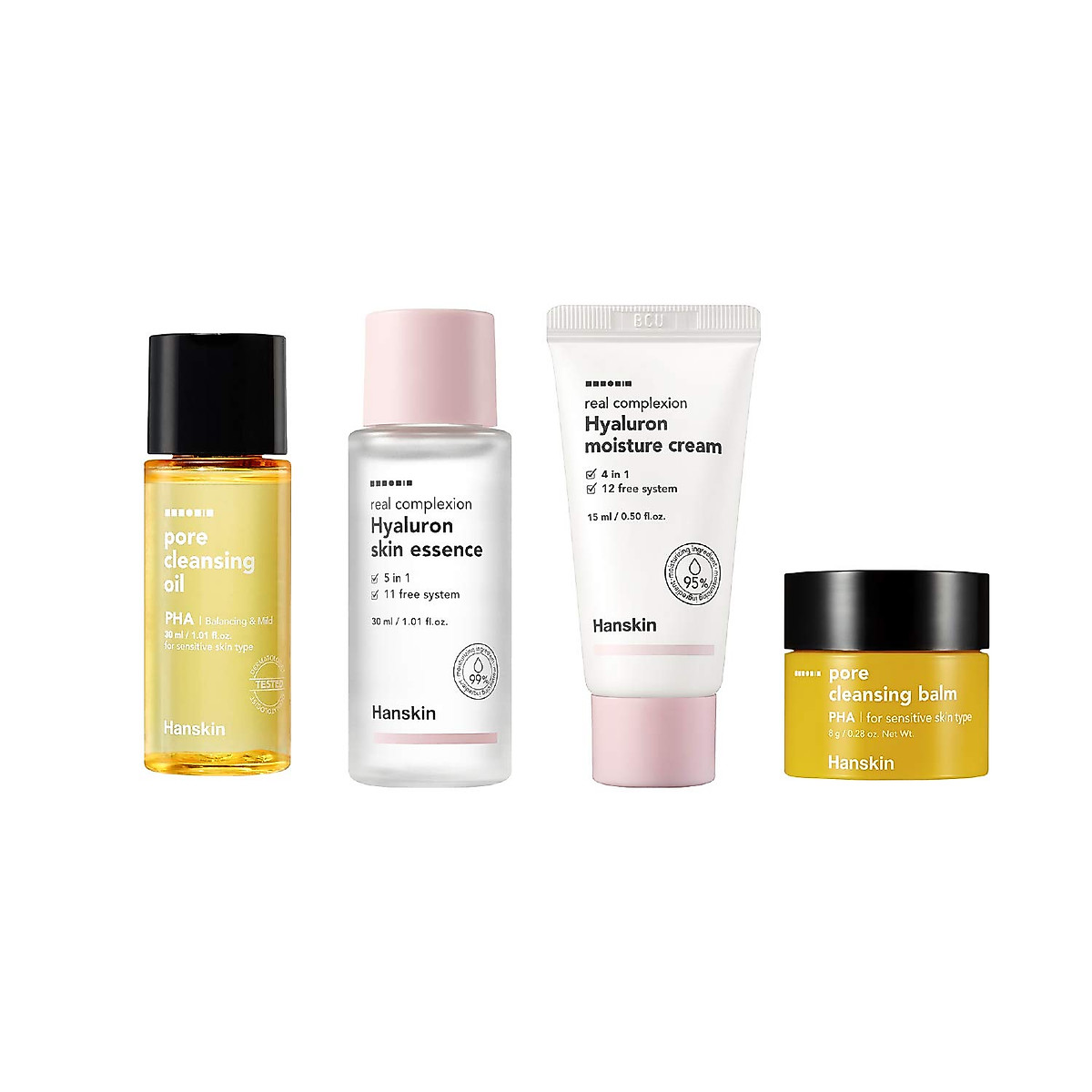 Hanskin Glass Skin On The Go Kit, Set of 4, Moisturizing Travel Friendly Hydrating Skincare Set for Glowing Skin, Cleansers, Skin Essence Toner and Moisturizer, Korean Skincare