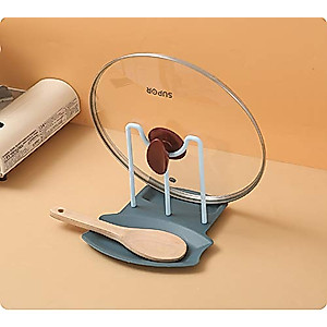Lid and Spoon Rest, Utensil Rest with Drip Pad for Multiple Utensils, Spoon Holder & Lid Holder for Stove Top, Kitchen Utensil Holder for Spoons, Lid, Ladles, Tongs & More (Blue)