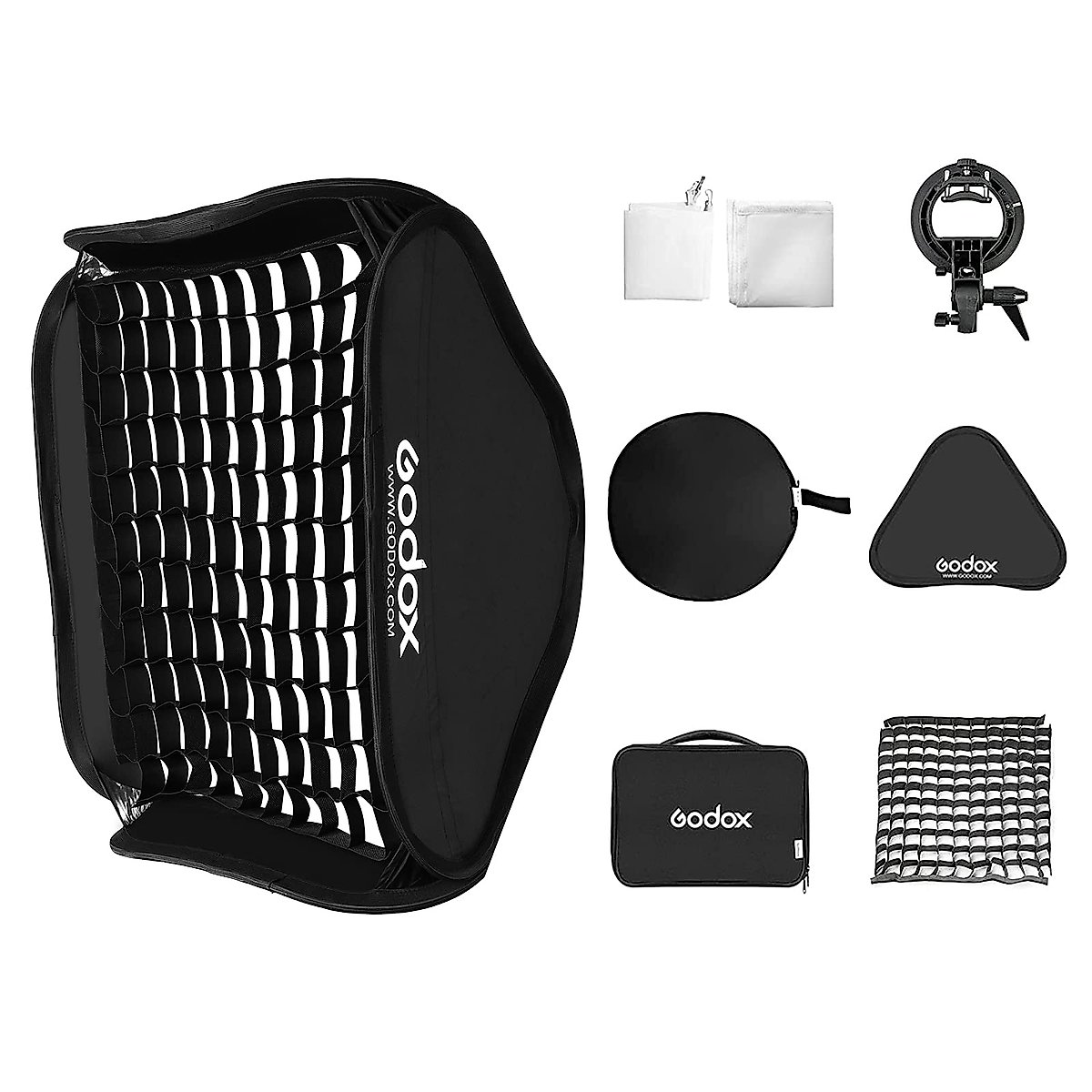 Godox 32"x 32" /80x80cm Foldable Flash Softbox Kit with Grid, S-Type Speedlite Bracket Bowens Mount and Carring Case for Camera Flash Speedlight Studio Portraits,Product Photography,Video Shooting