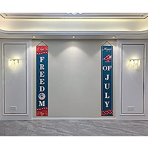 Patriotic Soldier Porch Sign Welcome Banners, American Flag Decoration Patriotic Decor Party Supplies for -4th of July Memorial Day Independence Day Labor Day Hanging Banner Yard, Red and Navy