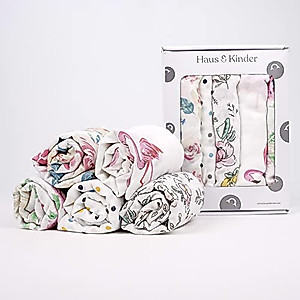 Muslin Swaddle Baby Blankets for Boys and Girls (Pack of 5), Newborn Baby Swaddles Receiving Blankets for 0-3 Months, Baby Essentials Gifts, Haus and Kinder Floral print Cotton Muslin Swaddle Blankets