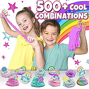 Laevo Unicorn Slime Kit - DIY Slime Kits - Supplies Makes Butter Slime, Cloud Slime, Clear Slime & More Sets - Toys for 5+ Years Old (Rainbow Slime Kit)
