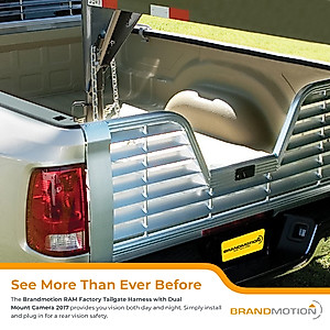 Brandmotion RAM Factory Tailgate Harness with Dual Mount Camera 9002-7453 (2017-2018) | Backup Camera on License Plate Display Connection | Rear View Back Camera | 150° Wide View Reversing