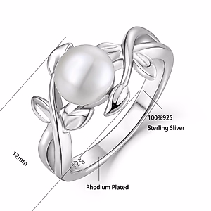 STARCHENIE Pearl Rings with Leaf Infinity Ring for Women Sterling Silver,Twisted Ring size8