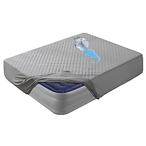 Bedecor Queen Air Mattress Pad Waterproof Mattress Topper Quilted, Air Bed Mattress Protector Heavy Absorbent Grey Breathable & Noiseless Mattress Cover Fitted Style Deep Pocket Up to 18"
