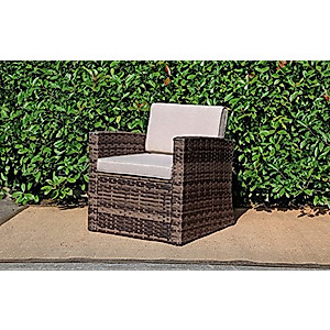 Baner Garden A170 5 Piece Outdoor Sofa Rattan Pool Patio Garden Set with Coffee Table and Beige Cushions, Wicker, Mixed Brown/Gray