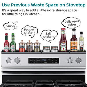 Silicone Magnetic Stove Top Shelf: Over the Stove Spice Rack for 20"/24"/30" Length, Non-Slip Oven Shelf for Top of Stove, Magnetic Shelf for Kitchen Stove with 3 Sections, Shelf for Back of Stove