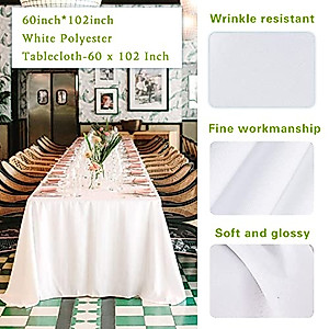 PlatolPro 6 Pack White Table Cloth Rectangle Table 60 X102 Inch White Table Cloths for Parties 6 Foot Manteles De Mesa De Tela para Fiestas Ideal for Wedding Receptions, Parties.（White, 6 Pack）