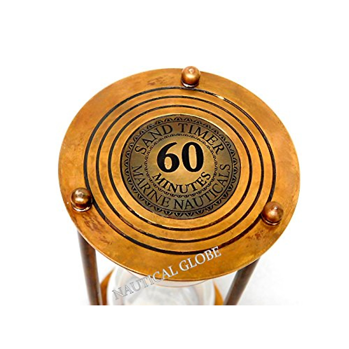 KHUMYAYAD 60 min brass sand timer brown antique finish, fully hand made vintage antique brass replica sand timer sand clock hour glass maritime nautical vint