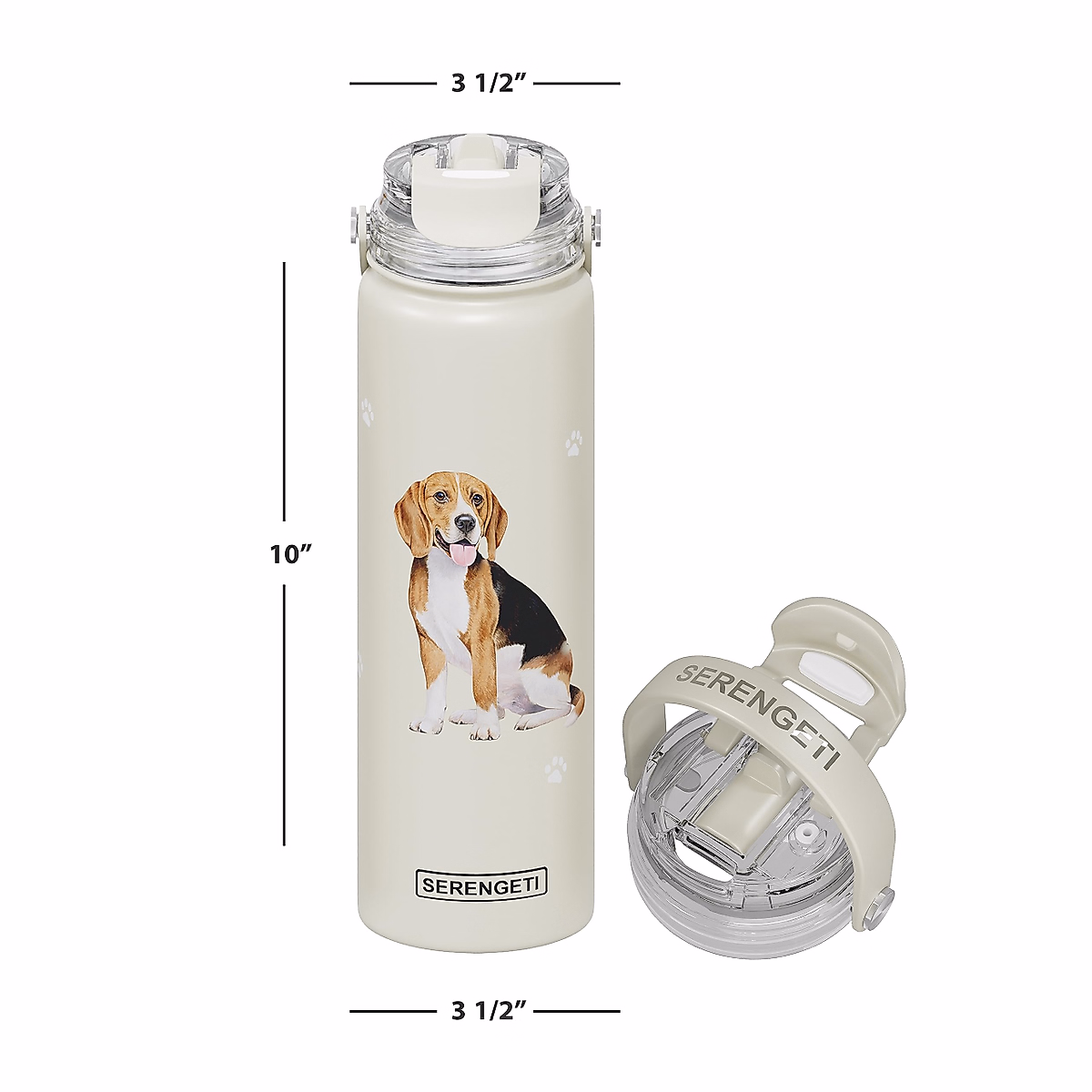 Stainless Steel Water Bottle 24 Oz. with Spill Proof detachable straw - Double walled Vacuum Insulated water flask - Realistic 3D Print - SERENGETI waterbottle (Beagle)