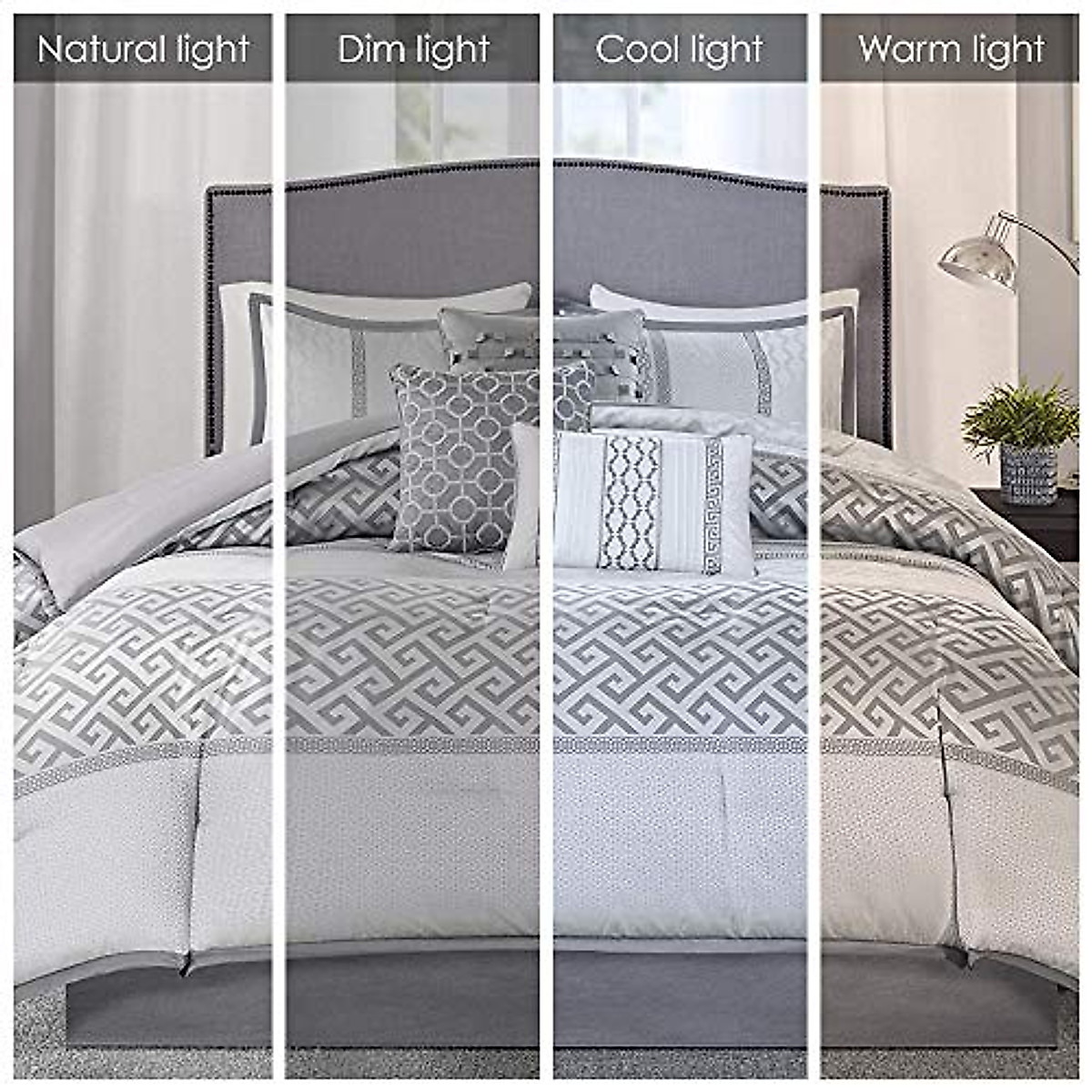 Madison Park Luxury Comforter Set-Traditional Jacquard Design All Season Down Alternative Bedding, Matching Bedskirt, Decorative Pillows, King(104"x92"), Bennett, Geometric Grey, 7 Piece