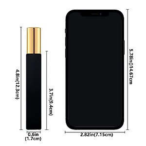 Lil Ray 10ml Glass Spray Bottle Refillable Perfume Atomizer for Men & Women. Portable Fragrance Bottle for Travel,Party. Squared Shape, Coated Surface, UV Protection (6PCS,Black&Gold)