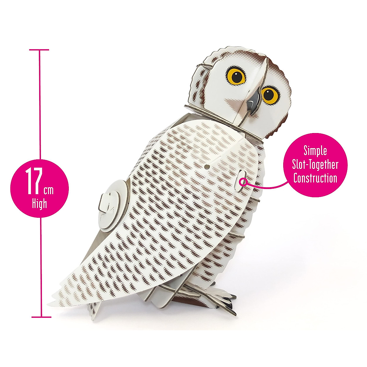 Build Your Own Moving Snowy Owl - Rotating Head Action - Eco Friendly Cardboard Craft Kit - Ages 8+