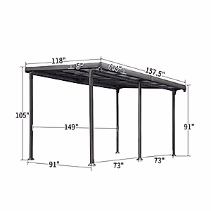 PURPLE LEAF Outdoor Polycarbonate Pergola 10' x 13' with Retractable Sun Shade Shelter Tilted Roof Patio Hardtop Pergola