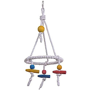 Litewoo Bird Parrot Cotton Swing Round Perch Stand with Chew Toy for Parakeet Budgie Cockatiel Finch Conure Canary Budgie