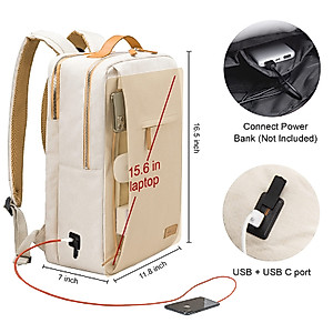 Hp hope Smart Backpack for Women Travel, Durable Carry On Backpack with USB Charging Port & Wet Pocket Fits 15.6 Inch Laptop, Beige