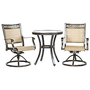 DALI 3 Piece Bistro Set, Handmade Contemporary Round Table Swivel Rocker Chairs Garden Backyard Outdoor Patio Furniture