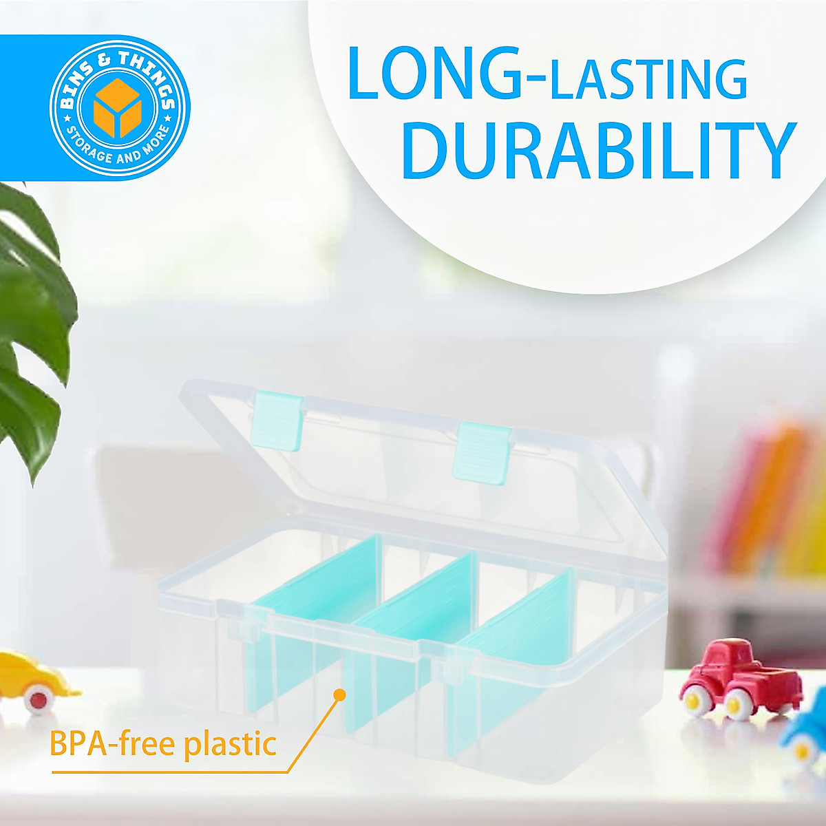 Bins & Things Storage Container with Organizers - 8 Compartments - Blue - Craft Storage/Craft Organizers and Storage - Bead Organizer Box/Art Supply Organizer