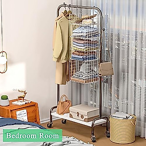 Yociyoga 5 Tier Closet Organizers and Storager, Adjustable Hanging Shelf Metal Wire Wardrobe Basket with 2 Sturdy Hooks for Bedroom, Livingroom (White)