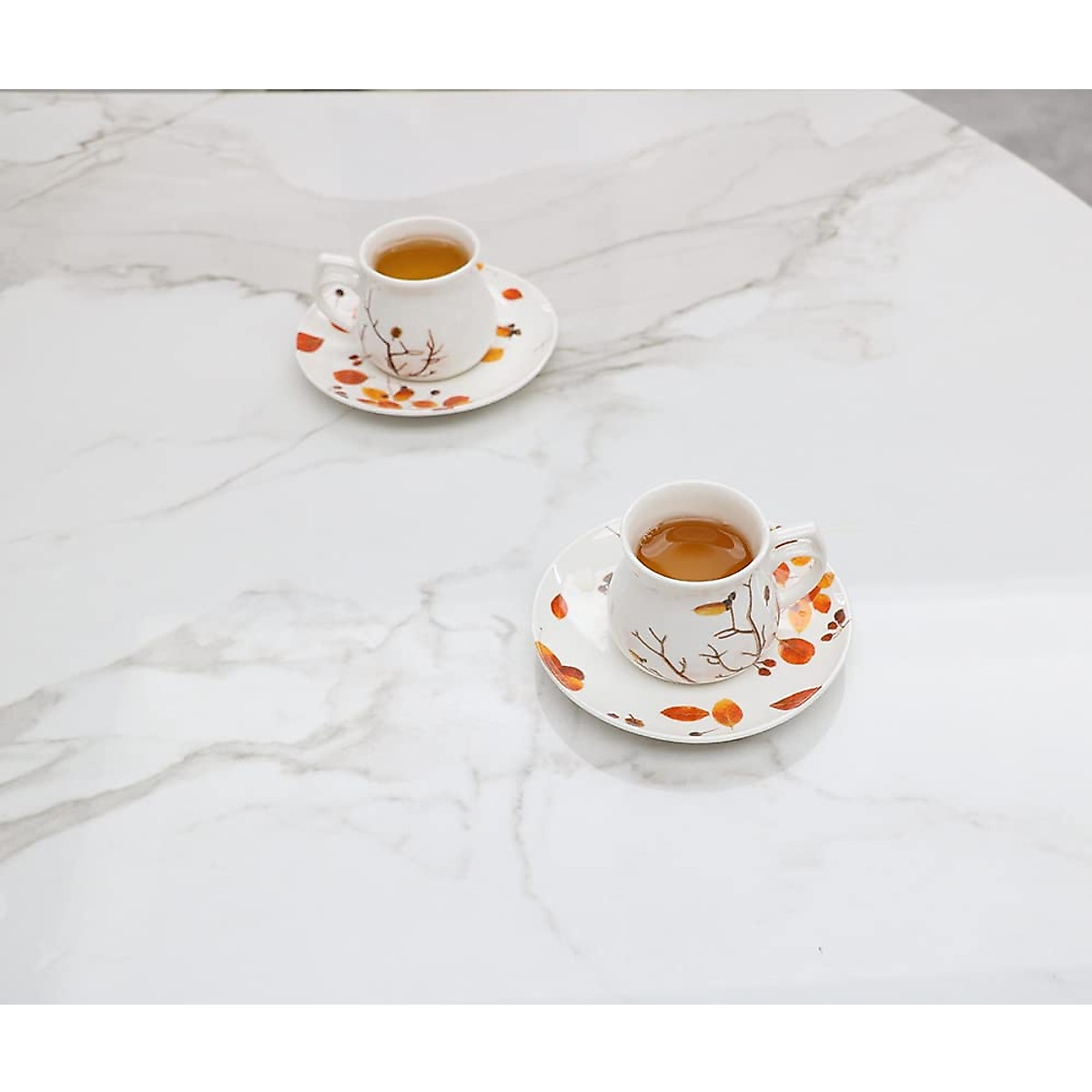 GuangYang 12 Pieces Fine Porcelain Espresso Cups and Saucers-,set of 6,2.5 oz,One Shot Espresso Cup for 6 Person,Antumn Leaves Parttern