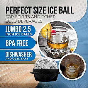Round Ice Cube Mold Set of 4 Individual 2.5 Inch Tight Sealing, Leak Proof Silicone Big Sphere Ice Ball Makers for Whiskey, Scotch and Bourbon Black