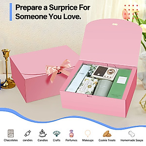 PEKGRIL 15 PCs Gift Boxes with Lids, Pink 10X8X4 Inch Gift Boxes, Bridesmaid Proposal Box with Ribbon, Kraft Paper Boxes for Wedding, Packaging, Present, Birthday, Christmas, Party