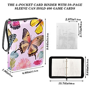 PYBUG Butterfly Trading Card Binder with Nylon Strap 4-Pocket Waterproof PU Leather Card Collection Binder for 400 Cards Sturdy Card Holder Folders for Game Cards,Sports Cards