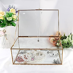Vetoo 10.8” Card and Gift Holder Gold Glass Cards Box with Hinged Lid, Wedding Card Boxes for Reception,Graduation,Gift Cards,Party,Baby Shower,Jewelry,Photo.