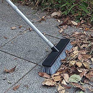 Hard Bristle Deck Broom Adjustable Long Handled Scrub Brush Heavy Duty Concrete Push Broom Outdoor Brush Garage Broom Wood Large Floor Scrubber 27-42 inch Balcony Broom -Multi Segment Handle