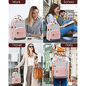 LOVEVOOK Laptop Backpack for Women, Fits 15.6 Inch Laptop Bag, Fashion Travel Work Anti-theft Bag, Business Computer Waterproof Backpack Purse, University Backpacks, Grey-Pink-Grey