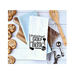 Weekend for cast Golf with a Chance of Beer - Dish Towel Kitchen Tea Towel Funny Saying Humorous Flour Sack Towels Great Housewarming Gift 28 inch by 28 inch, 100% Cotton, Multi-Purpose Towel