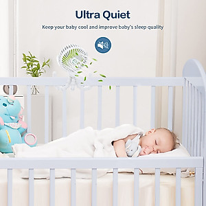 SMARTDEVIL Upgraded Stroller Fan, 3 Speed Portable Clip on Stroller Fan for Baby, 4000mAh Personal Car Seat Fan with Flexible Tripod, Dual 360° Rotatable, for Treadmill, Camping, Bike (White)