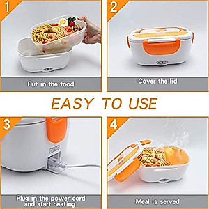 RXF Electric Lunch Box,2 in 1 Portable Food Heater Food Grade Container 12V 110V 40W Adapter Homework for Car Truck,Spoon and 2 Compartments,Orange